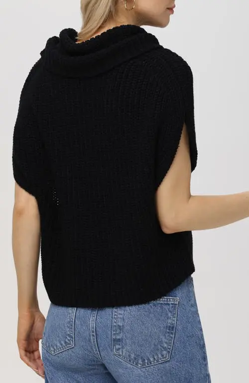 525 America 525 Cate Short Sleeve Cowl Neck Cotton Sweater - Black