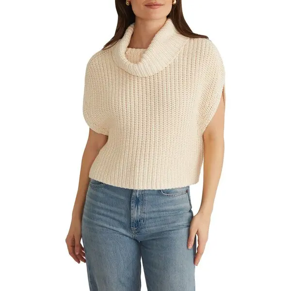 525 America 525 Cate Short Sleeve Cowl Neck Cotton Sweater - Cream
