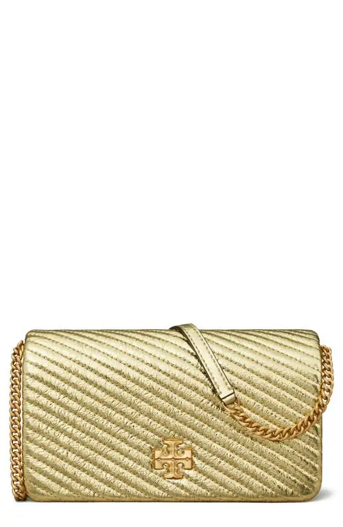 Tory Burch Kira Quilted Metallic Leather Wallet On A Chain - Gold