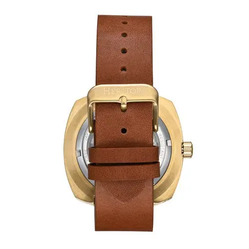 HERITOR AUTOMATIC Davenport Engraved Leather-band Strap Watch With Date - Gold/brown