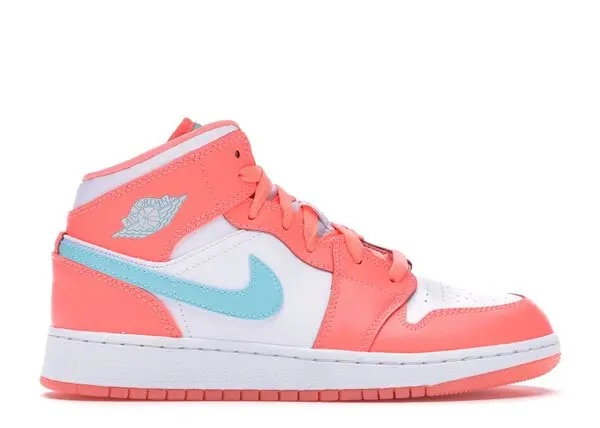JORDAN 1 Mid Sneakers - Crimson Pulse/light Aqua/white