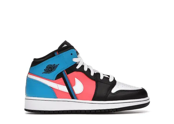 JORDAN 1 Mid Tri Ribbons Grade School - Black/blue/infrared