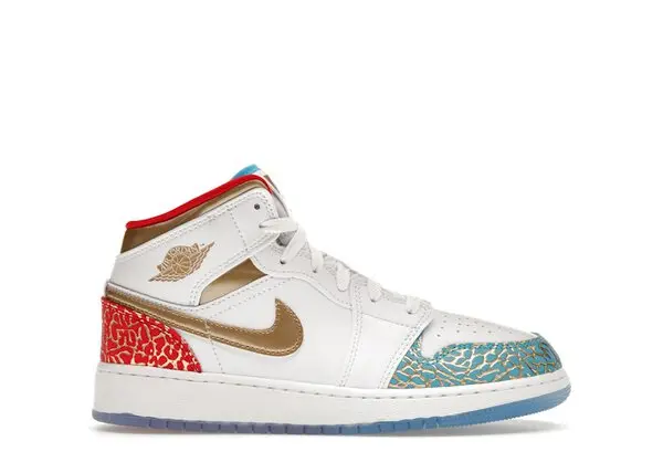 JORDAN 1 Mid Sneaker School - White/metallic Gold/university Red