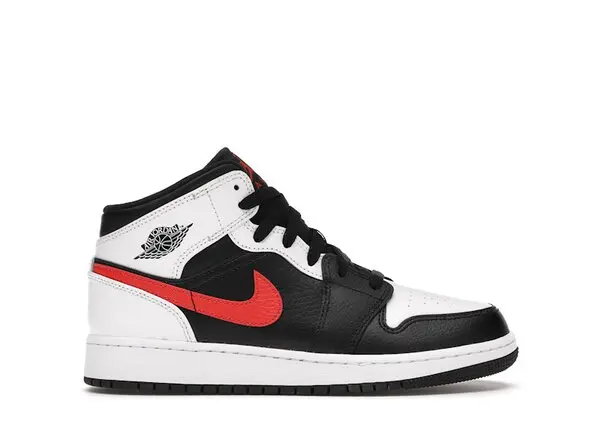 JORDAN 1 Mid Grade School Sneakers - Black/chile Red/white