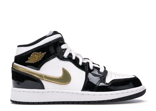 JORDAN 1 Mid High-top Sneakers - Black/white/metallic Gold