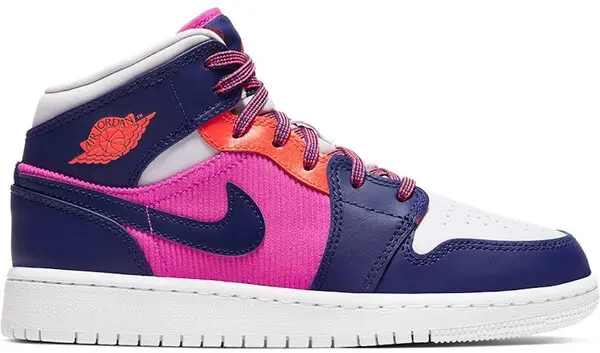 JORDAN 1 Mid Grade School Sizing Sneaker - Fire Pink/barely Grape/hyper Crimson