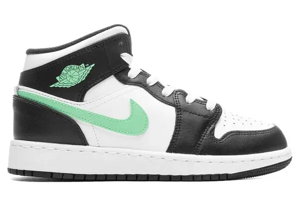 JORDAN 1 Mid Sneakers - White/black/green Glow