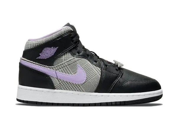 JORDAN 1 Mid Se Houndstooth Sneakers - Black/lilac/white