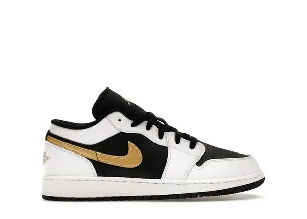 JORDAN 1 Low Gold Swoosh Sneakers - White/black/metallic Gold