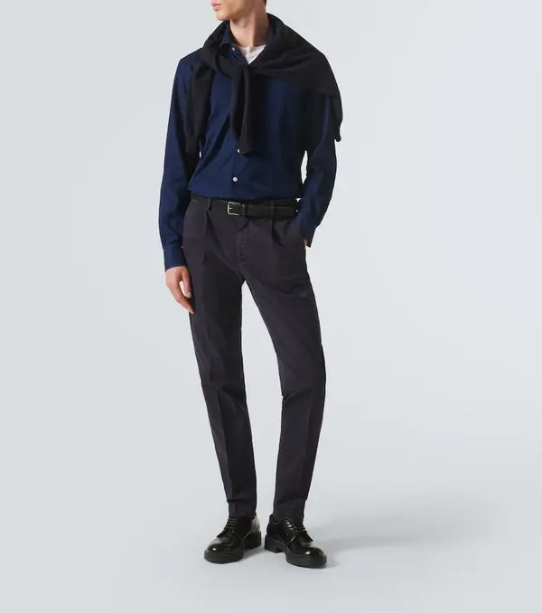 SLOWEAR Incotex Pleated Tapered Cotton Pants - Blue