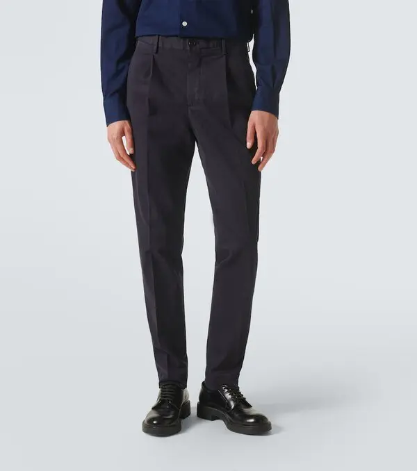 SLOWEAR Incotex Pleated Tapered Cotton Pants - Blue
