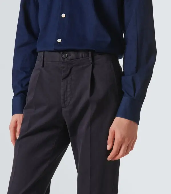 SLOWEAR Incotex Pleated Tapered Cotton Pants - Blue