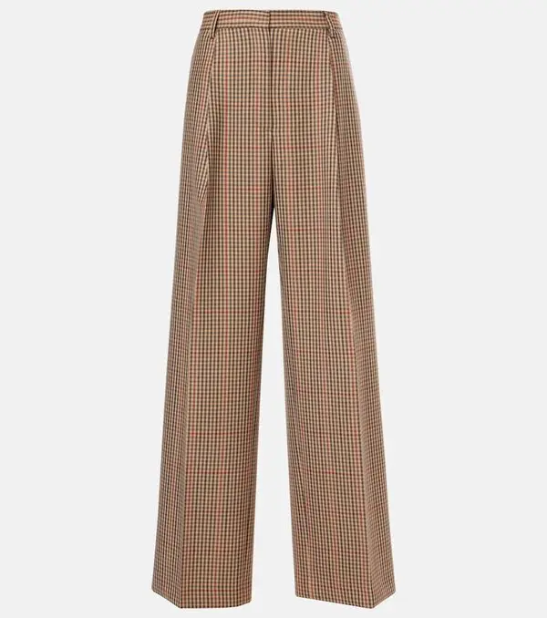 Dries Van Noten Checked Wool Wide-leg Trousers - Brown