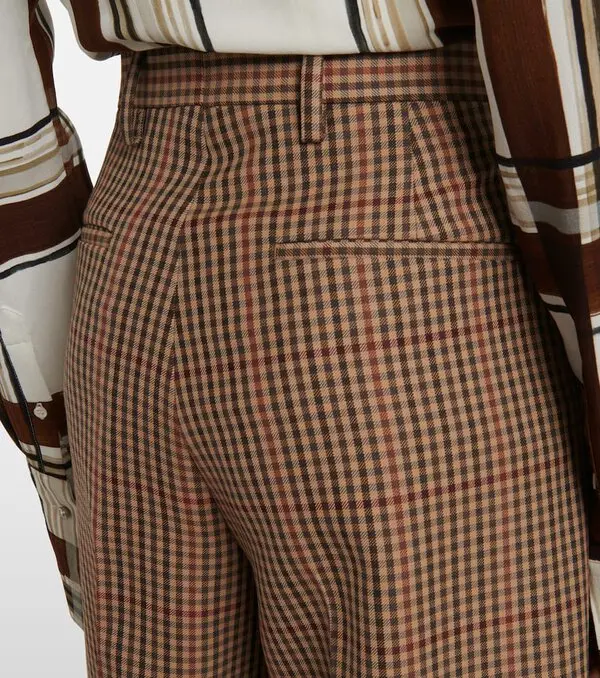 Dries Van Noten Checked Wool Wide-leg Trousers - Brown