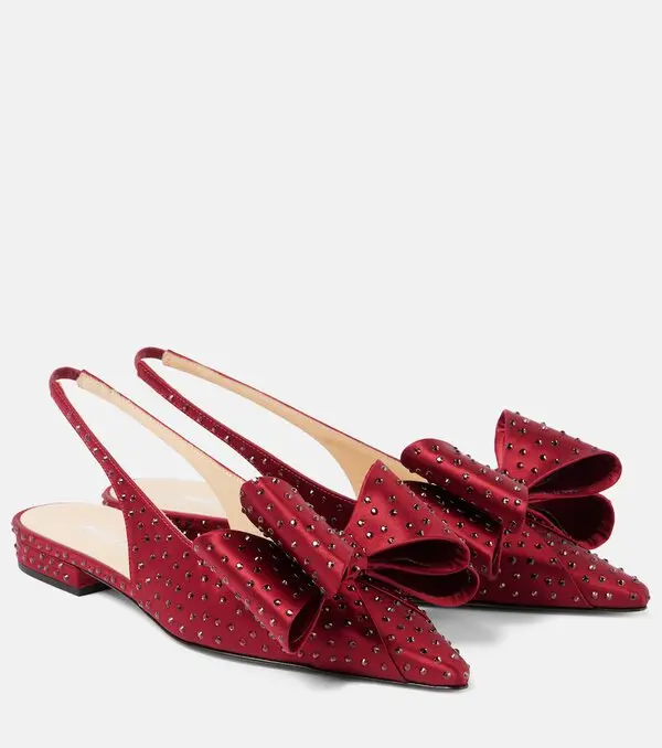 Mach & Mach Le Cadeau Embellished Slingback Flats - Red