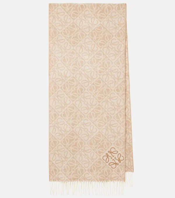 Loewe Anagram Wool And Cashmere Scarf - Beige
