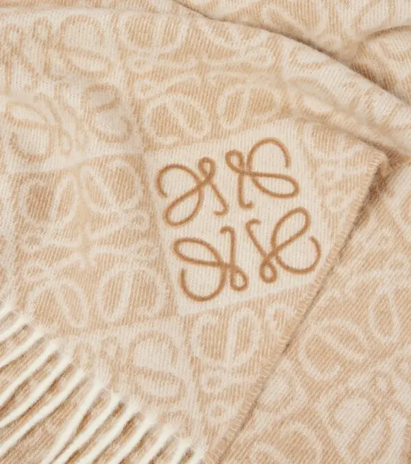 Loewe Anagram Wool And Cashmere Scarf - Beige