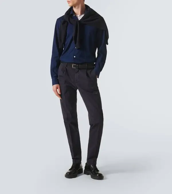 SLOWEAR Incotex Pleated Cotton Tapered Trousers