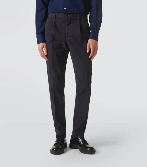 SLOWEAR Incotex Pleated Cotton Tapered Trousers