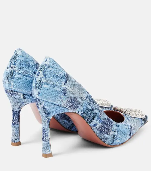 Amina Muaddi Camelia 90 Tweed Pumps - Blue