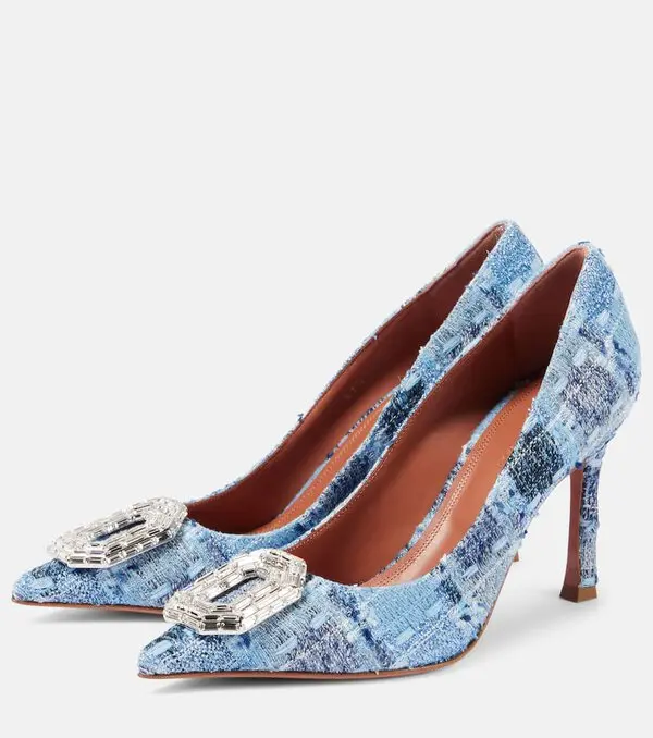 Amina Muaddi Camelia 90 Tweed Pumps - Blue