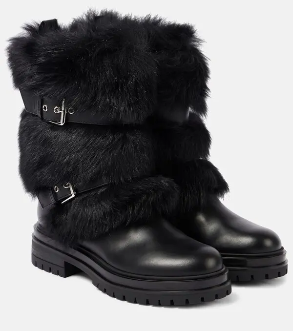 GIANVITO ROSSI Maverick Leather And Shearling Biker Boots - Black