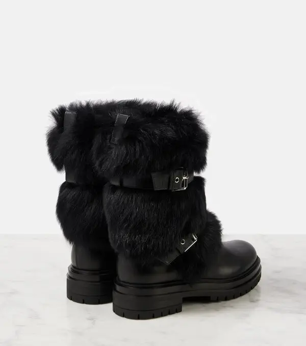 GIANVITO ROSSI Maverick Leather And Shearling Biker Boots - Black