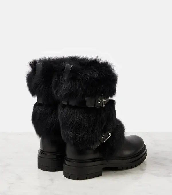 GIANVITO ROSSI Maverick Leather And Shearling Biker Boots - Black