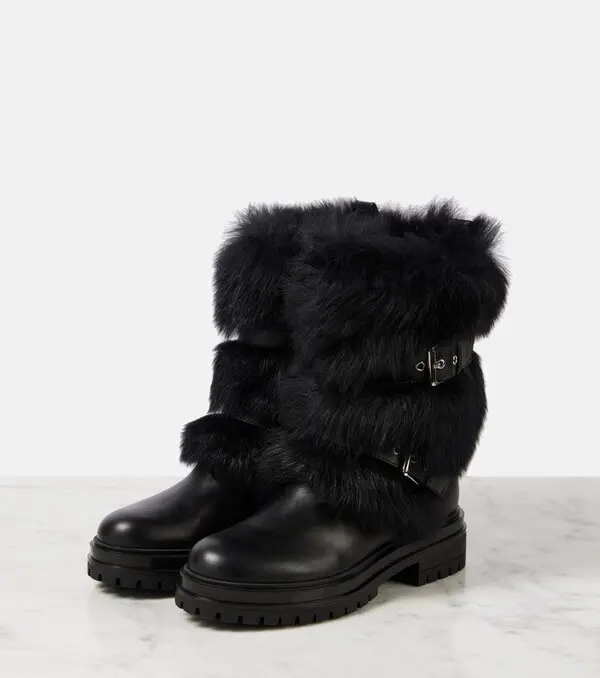 GIANVITO ROSSI Maverick Leather And Shearling Biker Boots - Black