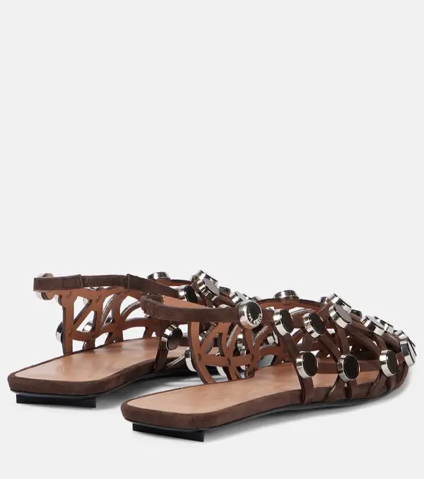 Attico Grid Embellished Slingback Flats - Brown