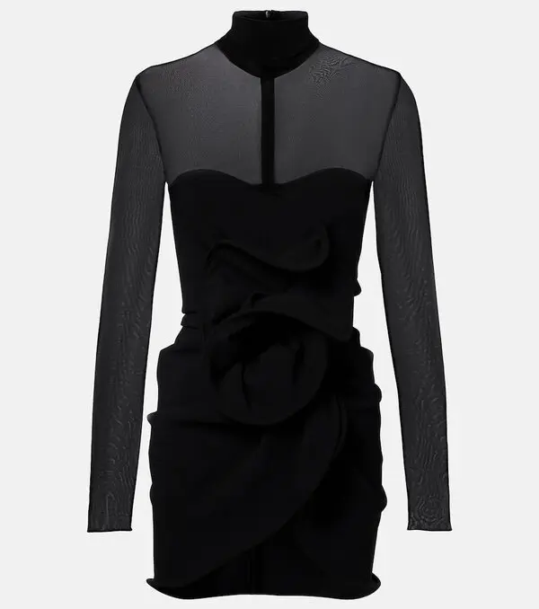 Magda Butrym Gathered Sheer Wool-blend Minidress - Black