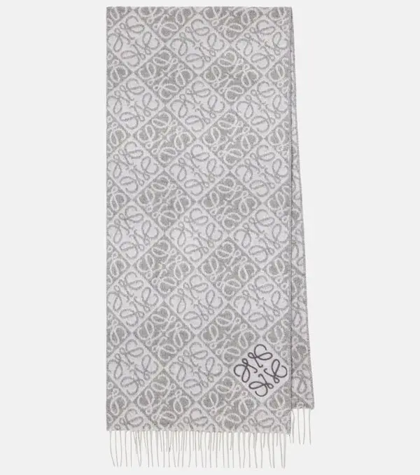 Loewe Anagram Wool And Cashmere Scarf - Grey