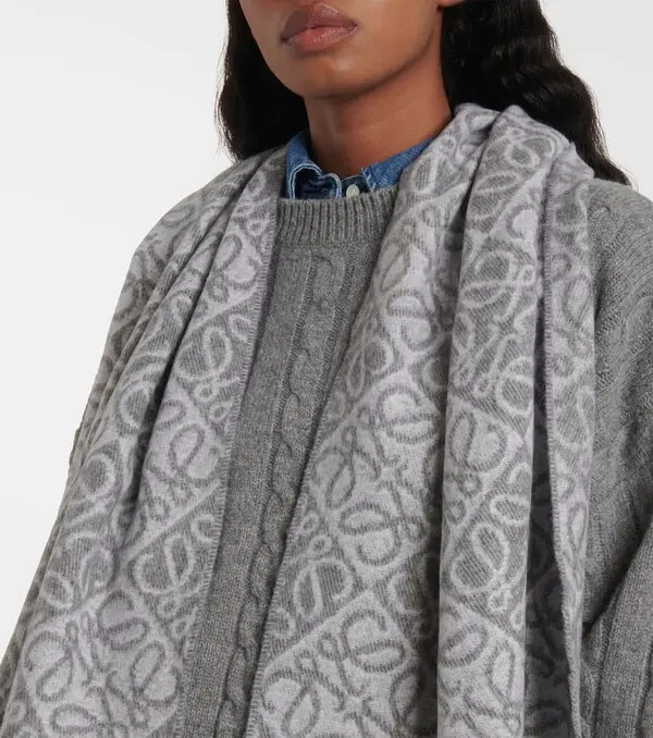 Loewe Anagram Wool And Cashmere Scarf - Grey