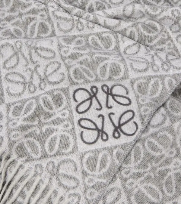 Loewe Anagram Wool And Cashmere Scarf - Grey