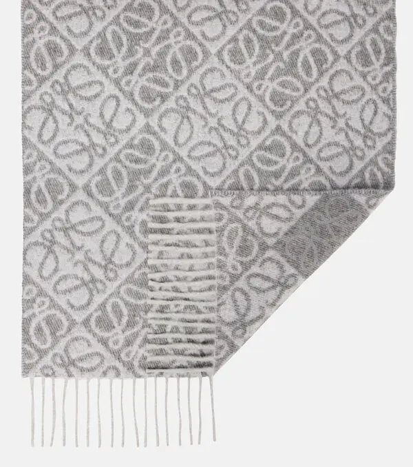 Loewe Anagram Wool And Cashmere Scarf - Grey