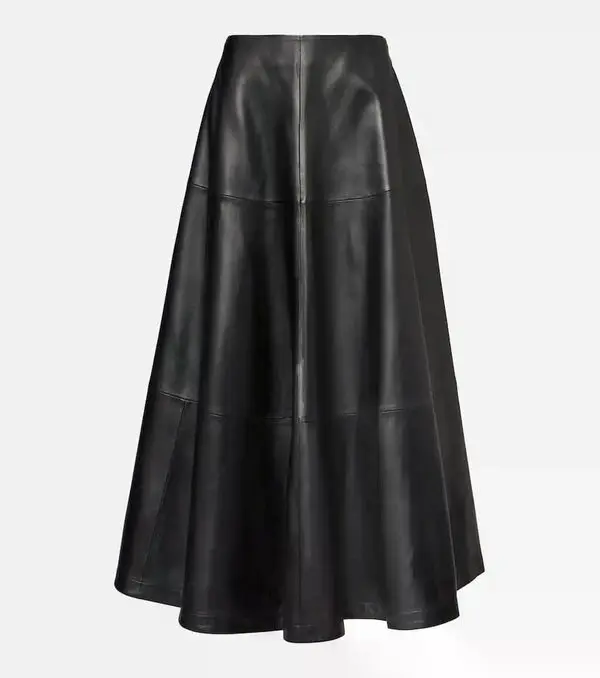 Altuzarra Varda Leather Midi Skirt - Black