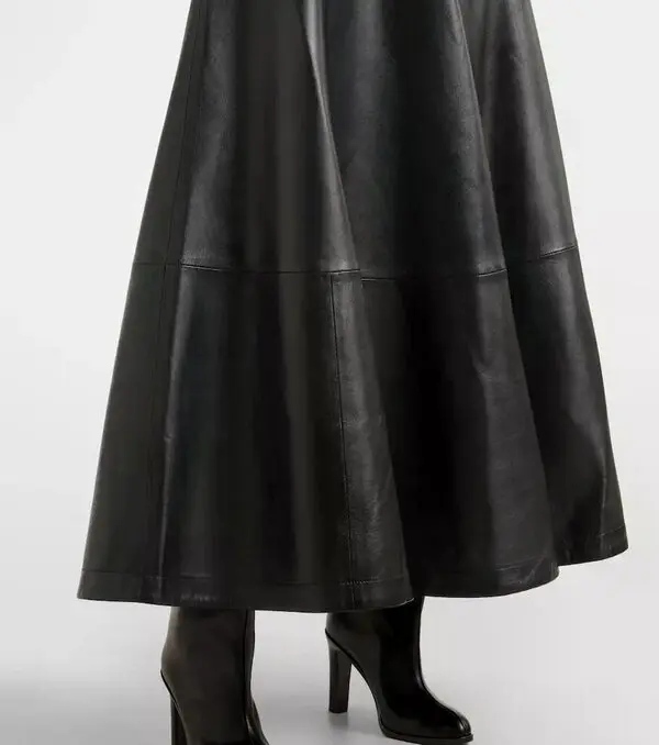 Altuzarra Varda Leather Midi Skirt - Black