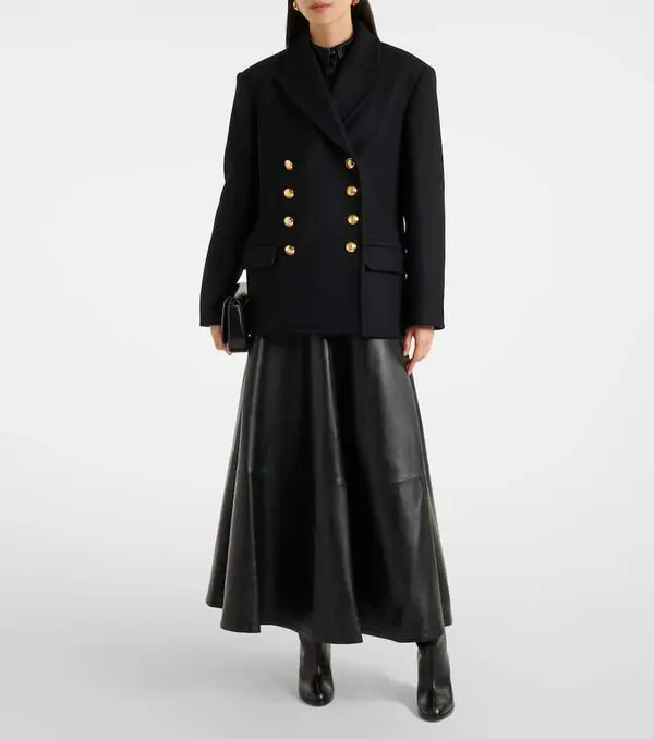 Altuzarra Varda Leather Midi Skirt - Black
