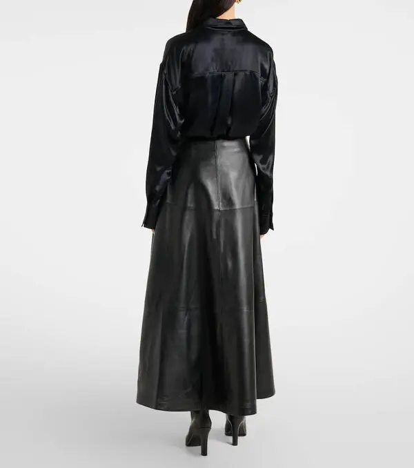 Altuzarra Varda Leather Midi Skirt - Black
