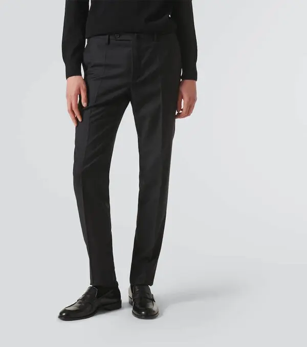 SLOWEAR Incotex Wool Straight Leg Trousers - Black