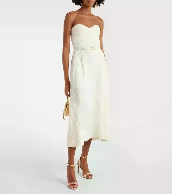 Elie Saab Embroidered Cady Midi Dress - White