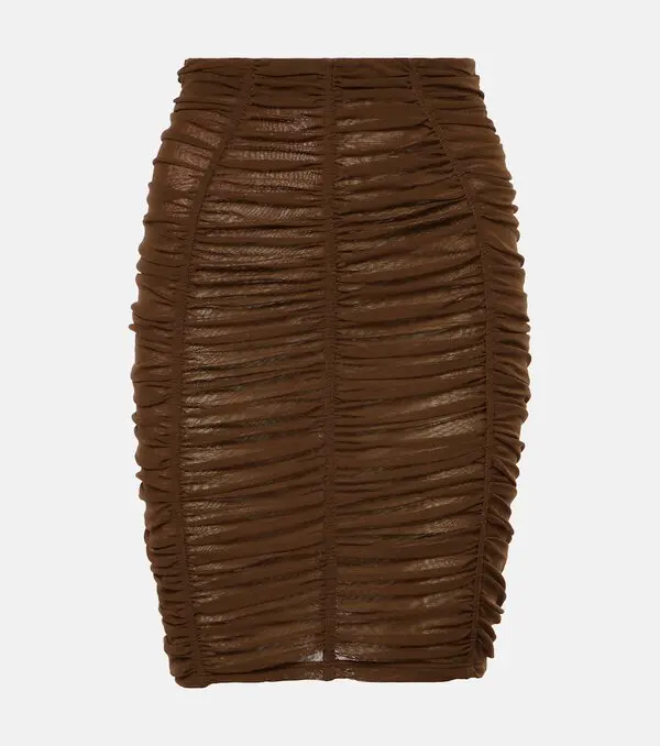 Attico Ruched Jersey Miniskirt - Brown