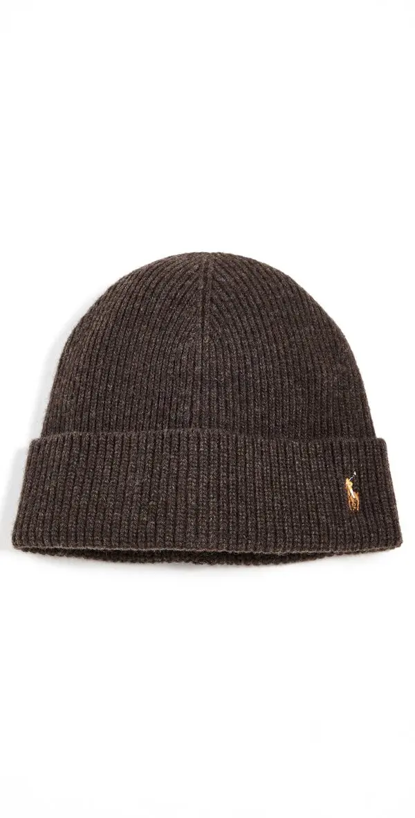 Ralph Lauren Signature Cuff Beanie - Dark Brown Heather