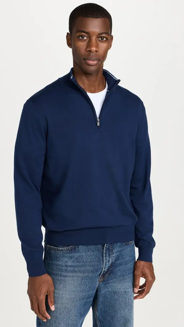 Faherty Brand Movement Quarter Zip Sweater - Marine Navy Heather