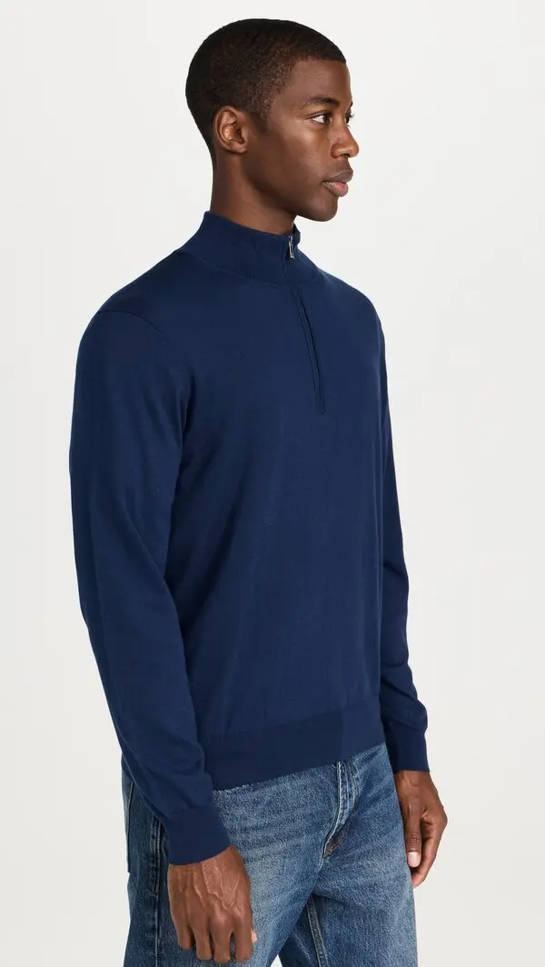 Faherty Brand Movement Quarter Zip Sweater - Marine Navy Heather