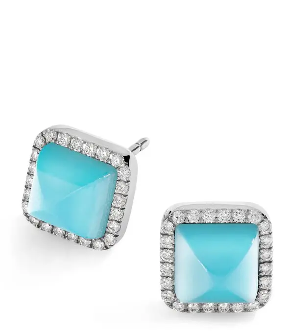 MARLI NEW YORK Gold, Diamond, And Chalcedony Cleo Pyramid Stud Earrings - White
