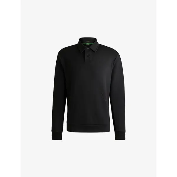 BOSS Logo-emed Relaxed-fit Stretch Cotton-blend Polo Shirt - Black