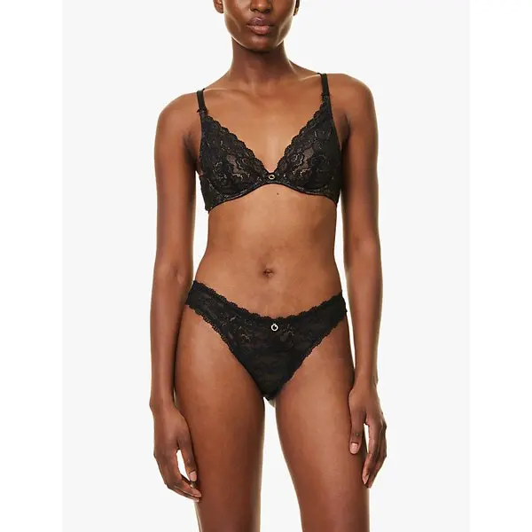 AUBADE Rosessence Mid-rise Stretch-lace Tanga Briefs - Noir