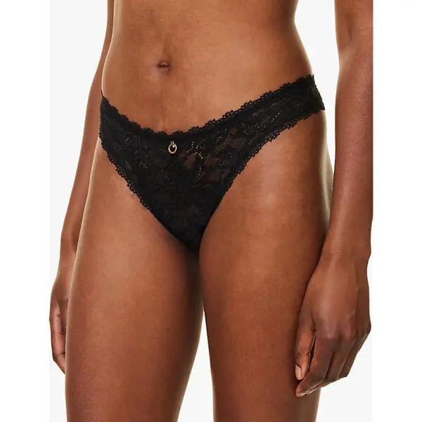 AUBADE Rosessence Mid-rise Stretch-lace Tanga Briefs - Noir