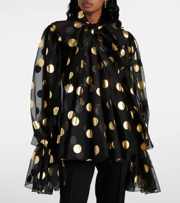 Dolce & Gabbana Polka Dot Silk Organza Jacquard Blouse